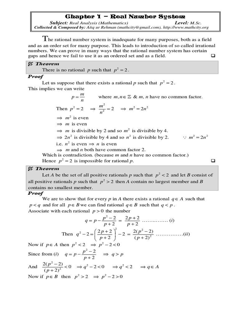 Real Analysis: Number System Insights | PDF | Sequence | Mathematics