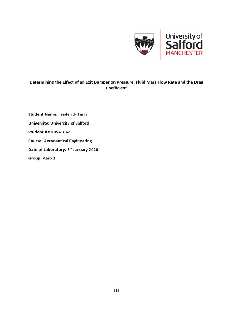 Frederick Terry S Lab Report Fluid Dynamics Asd Pdf Flow