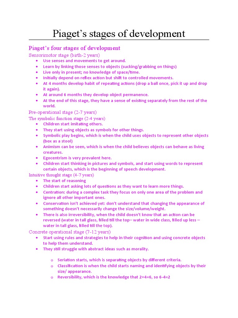 Piaget' Stages of Development | PDF | Mental Processes | Neuroscience