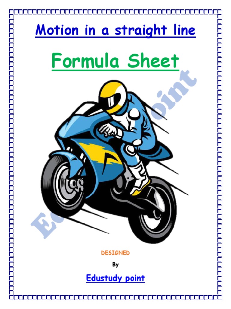 Motion in A Straight Line - Formula | PDF