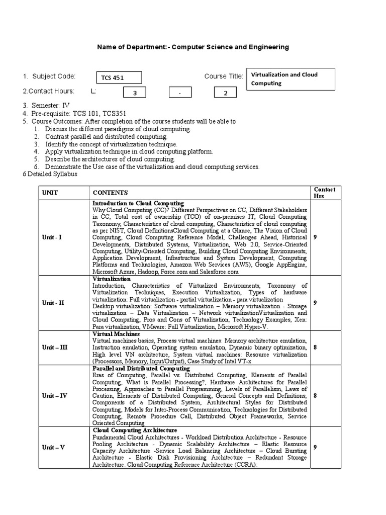Cloud Computing Syllabus | Download Free PDF | Cloud Computing | Virtualization