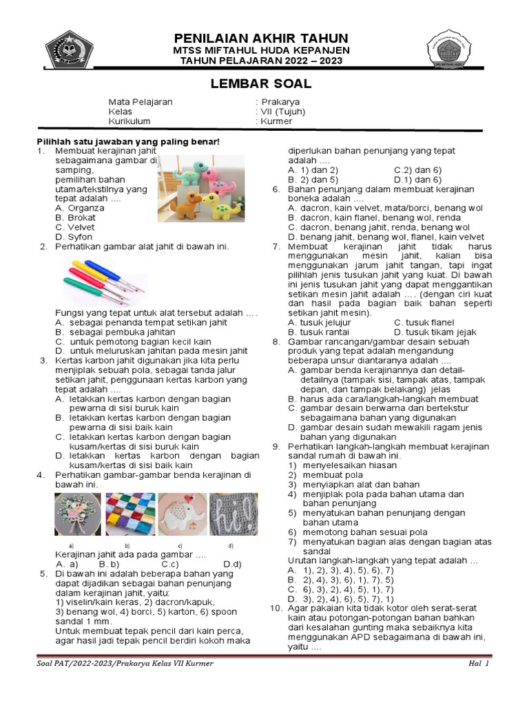 14. SOAL PAT PRAKARYA KELAS 7 KURMER TAPEL 2022-2023 | PDF