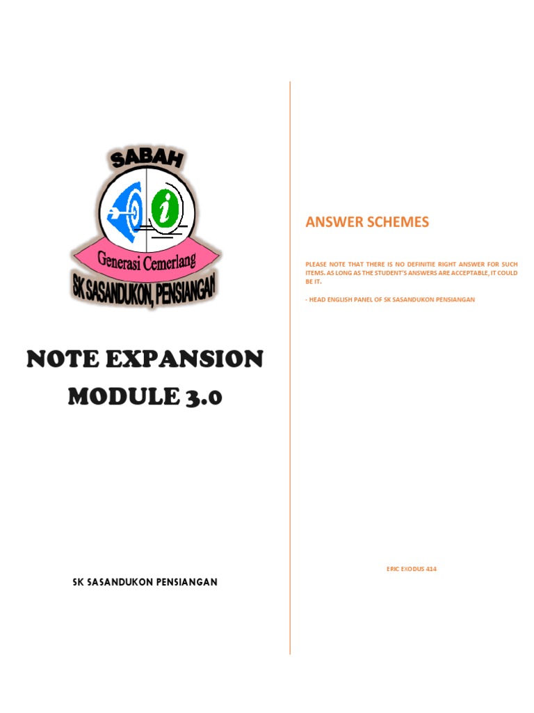 Answer Schemes (Note Expansion 3.0 Module SK Sasandukon) | PDF