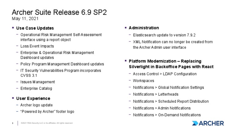 RSA Archer Suite 6.9 SP2 Release Notes | PDF