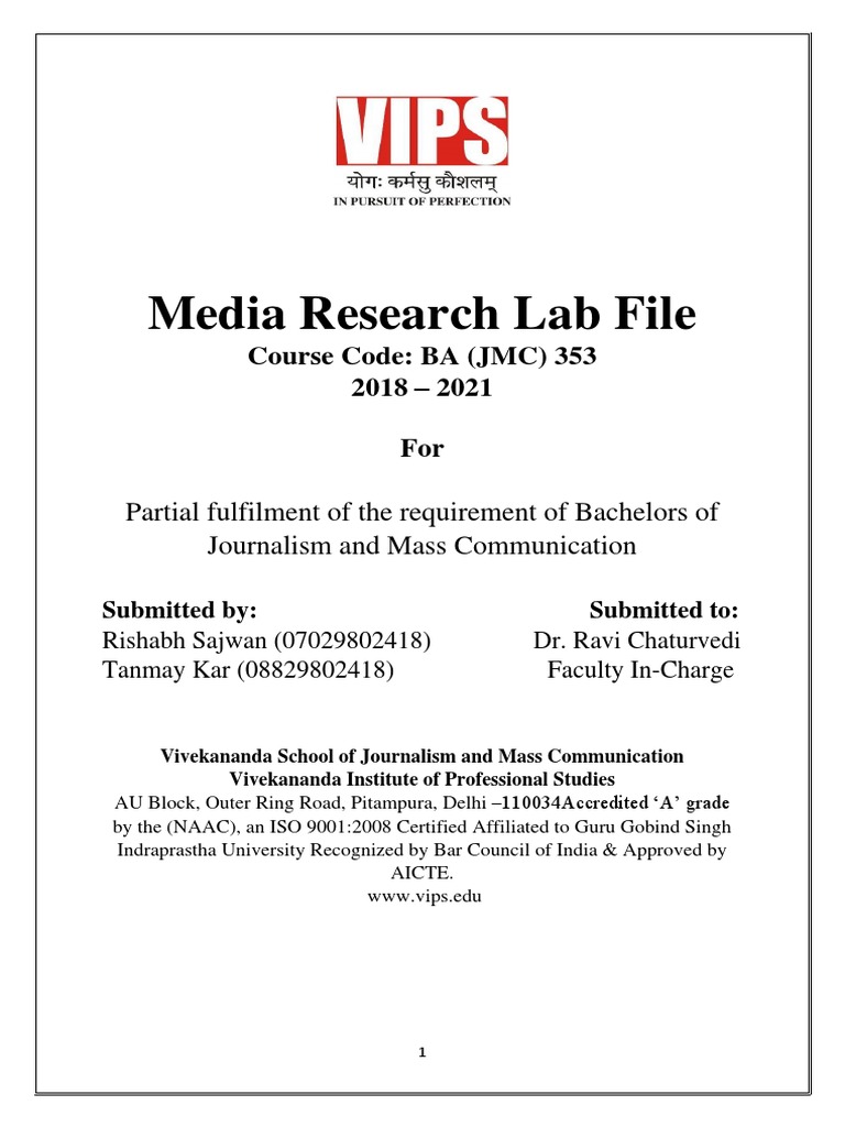 Media Research Lab File (Tanmay Kar & Rishabh Sajwan) 2 | PDF | Survey ...