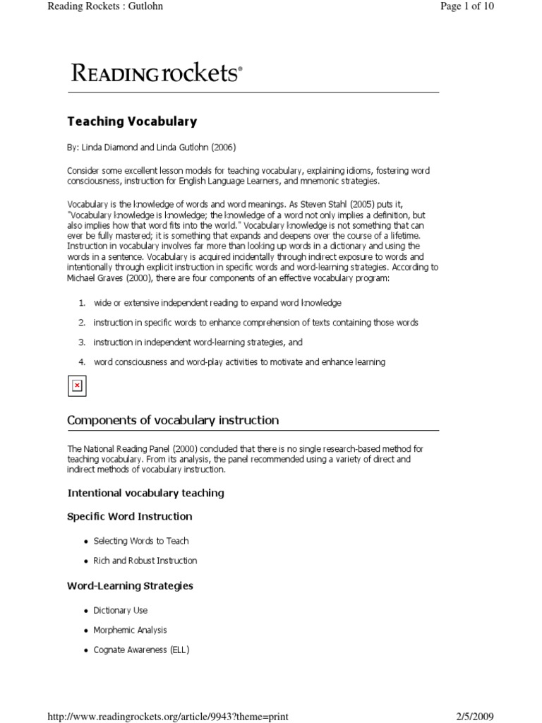 Teaching Vocabulary Reading Rockets | PDF | Idiom | Vocabulary