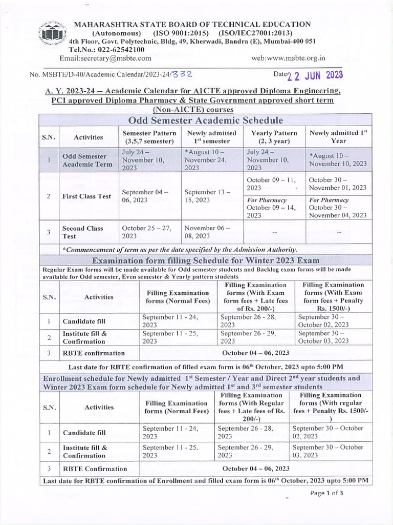 Academic Calendar - 2023-24 - 220620231536 | PDF