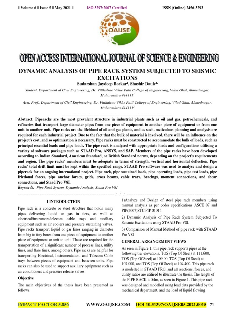 764 15.dynamic Analysis of Pipe Rack System Subjected To 858585 | PDF | Pipe (Fluid Conveyance ...