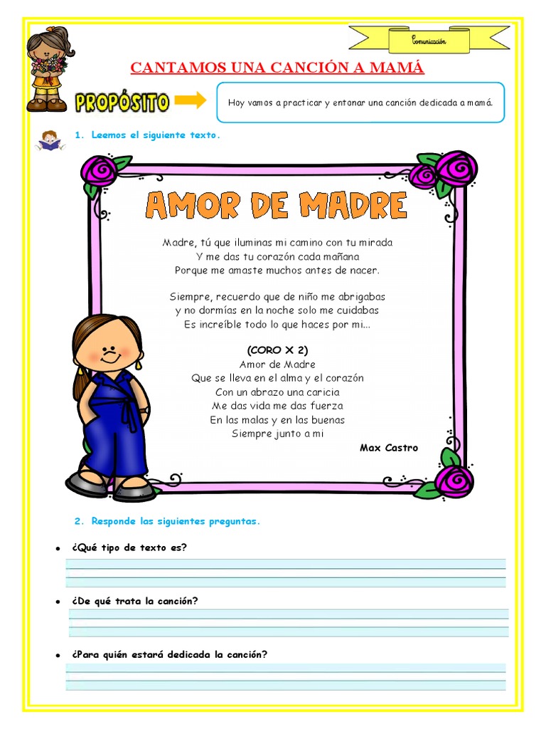 E3 S2 FICHA D3 COM CANTAMOS UNA CANCIÓN A MAMÁ | PDF