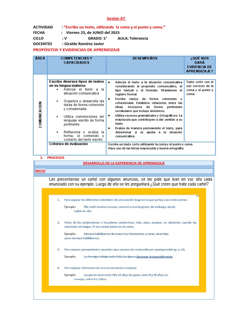 Comunicación Viernes 23 La Coma y Punto y Coma | PDF