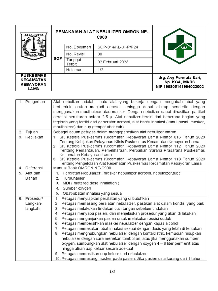 Sop Pemakaian Alat Nebulizer 2023 | PDF