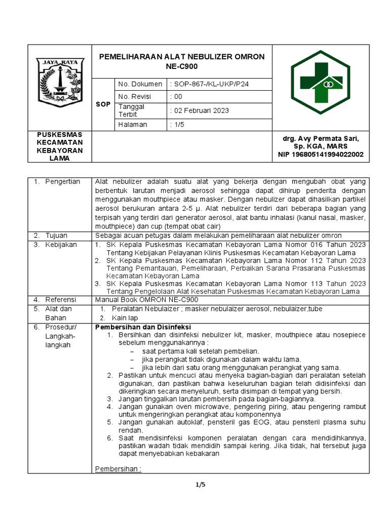 SOP Pemeliharaan Nebulizer OMRON | PDF | Teknologi & Rekayasa