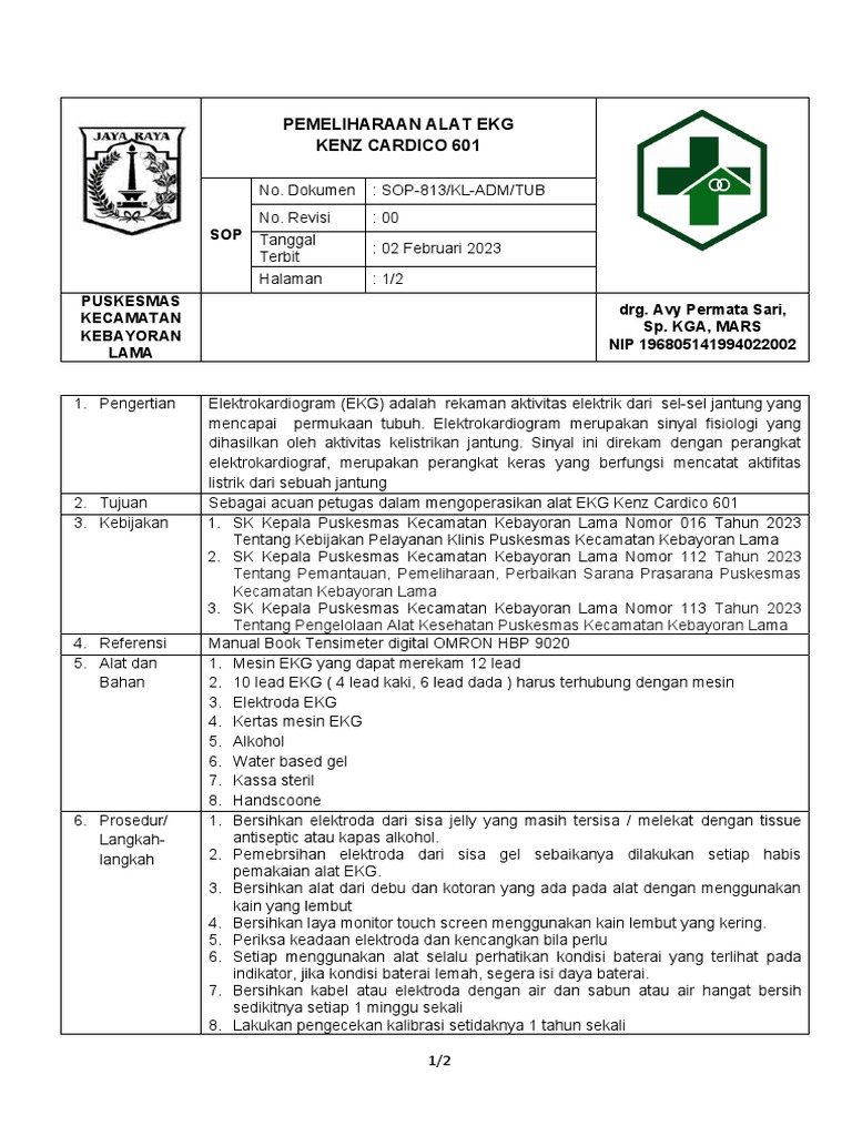 Pemeliharaan EKG Kenz Cardico 601 | PDF