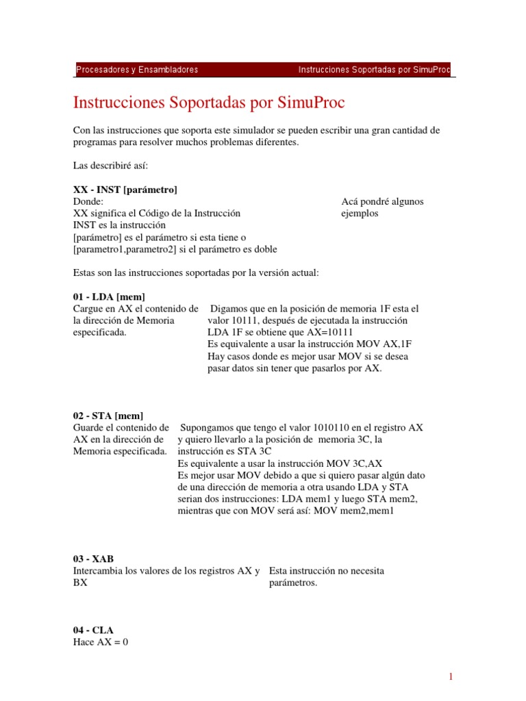 Instrucciones As Por SimuProc | PDF | Poco | Unidad Central de ...