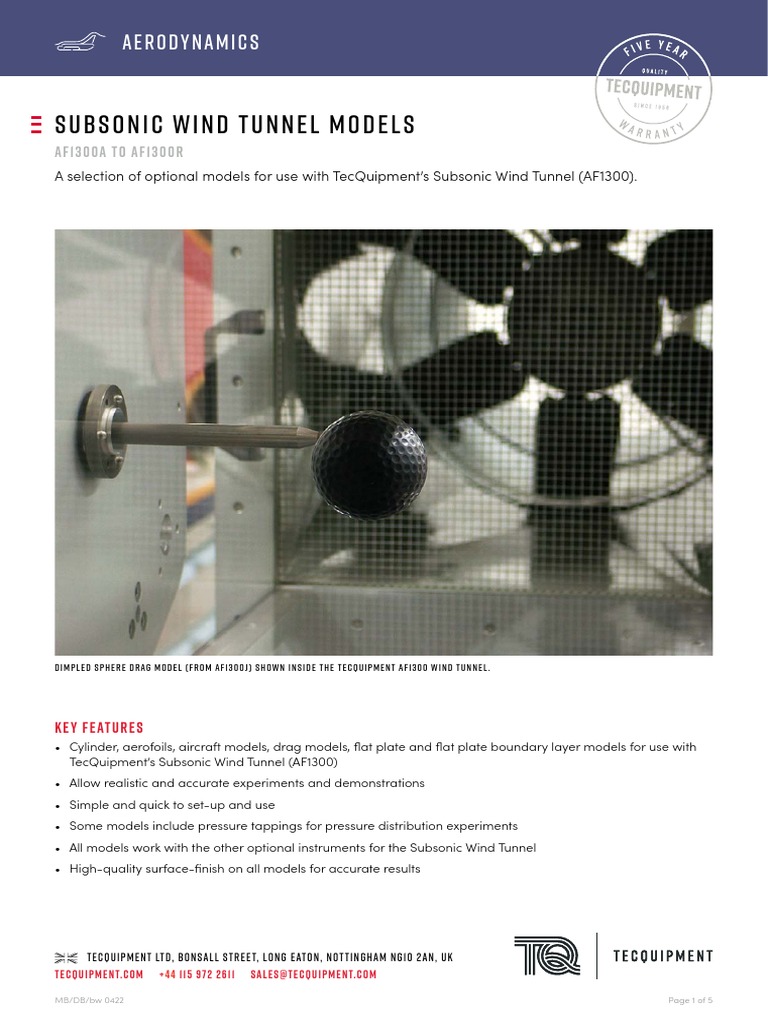 AF1300 Subsonic Wind Tunnel Models | PDF