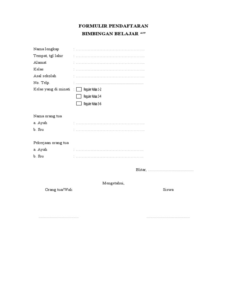 Formulir Pendaftaran Bimbel | PDF | Griya & Taman