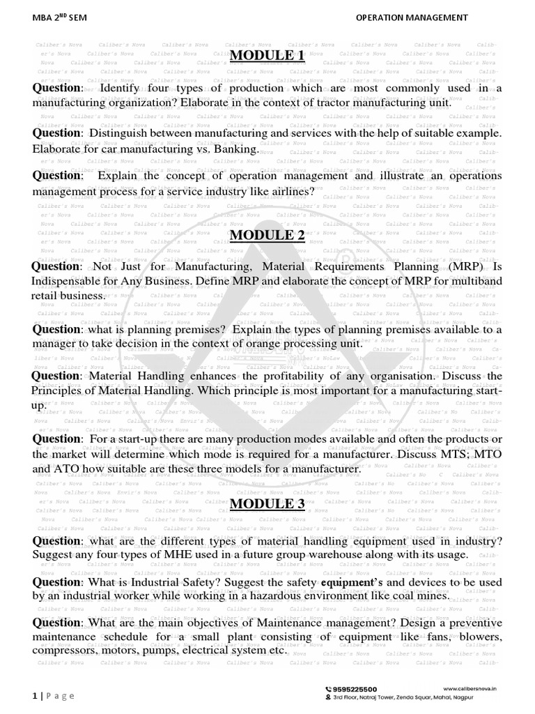 OPERATION MANAGEMENT Mba 2nd Sem | PDF | Career & Growth