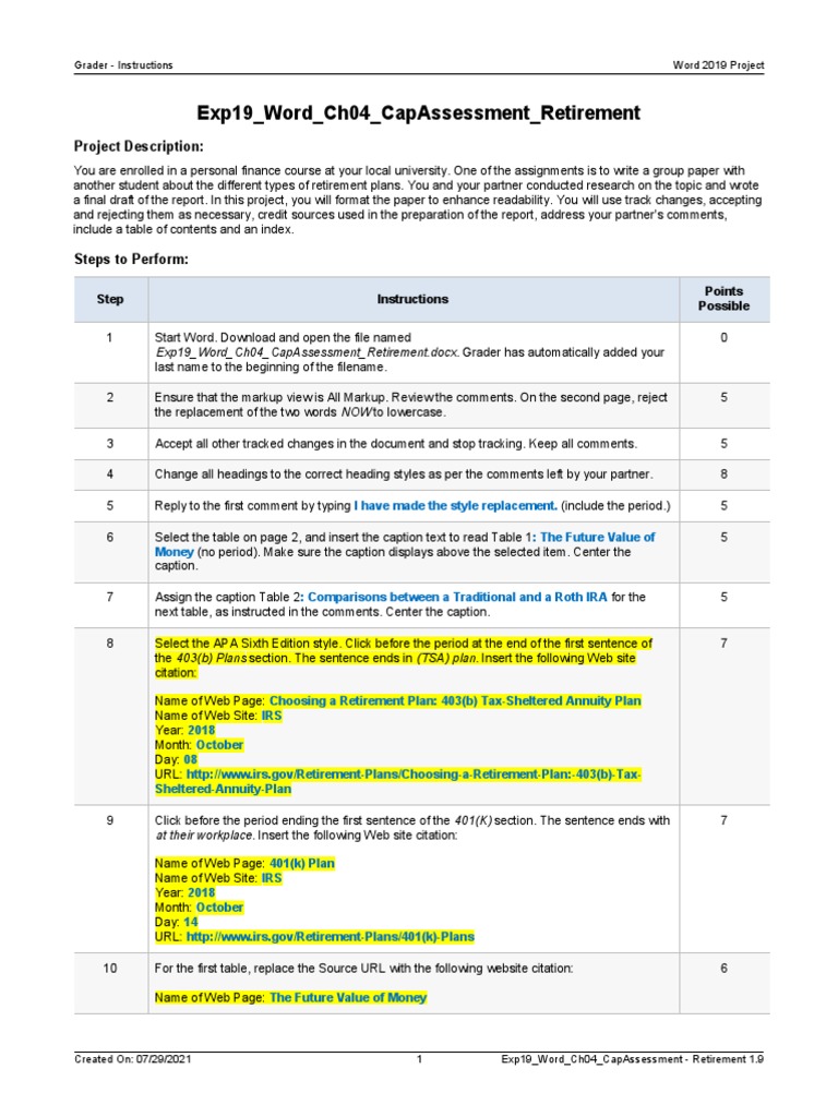Exp19 Word Ch04 CapAssessment Retirement Instructions | PDF | Cost Of Living | Search Engine ...