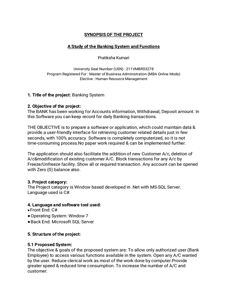 Banking System Software Project Overview | PDF | Transaction Account | Microsoft Sql Server