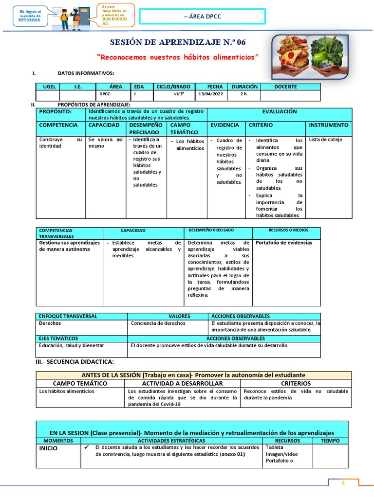 3° SESIÓN DE APRENDIZAJE SESIÓN 6-SEM.3-EXP.1-DPCC | PDF | Dieta (Nutrición) | Dieta y nutrición
