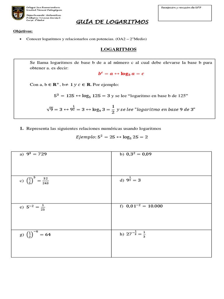 Guía de Logaritmos | Descargar gratis PDF | Matemáticas | Aritmética