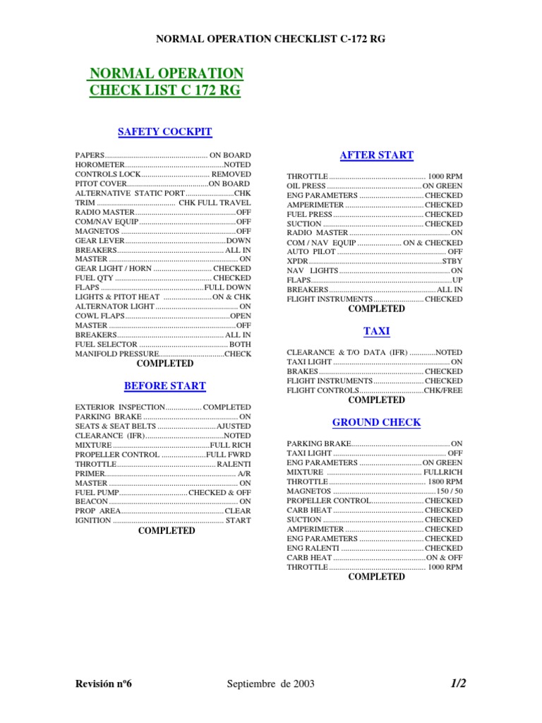Cessna C-172 RG General Normal Checklist | PDF | Vehicle Technology ... Cessna C-172 RG General Normal Checklist | PDF | Vehicle Technology ...