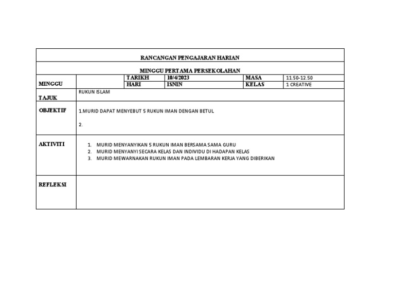 RPH Minggu Transisi | PDF | Sains & Matematika