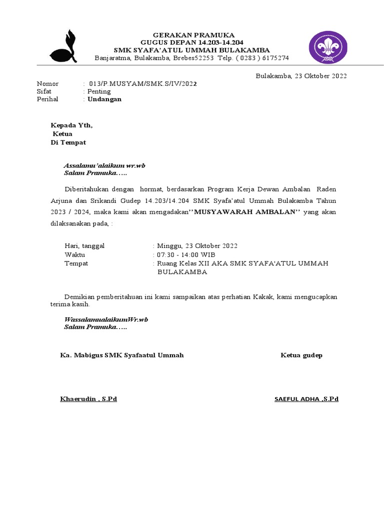 SURAT UNDANGAN MUSYAM DEWAN AMBALAN 2023 | PDF