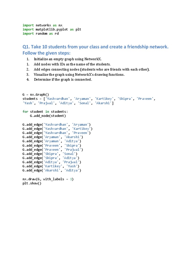 Friendship Network Analysis with Python | PDF | Mathematical Concepts | Applied Mathematics