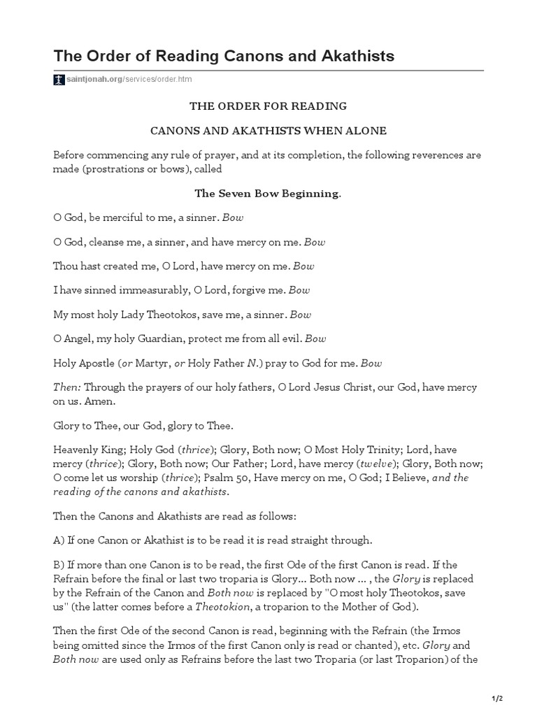 The Order of Reading Canons and Akathists | PDF | Eastern Christianity ...