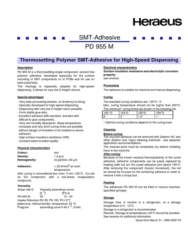 PD 955 M SMT Adhesive Overview | PDF