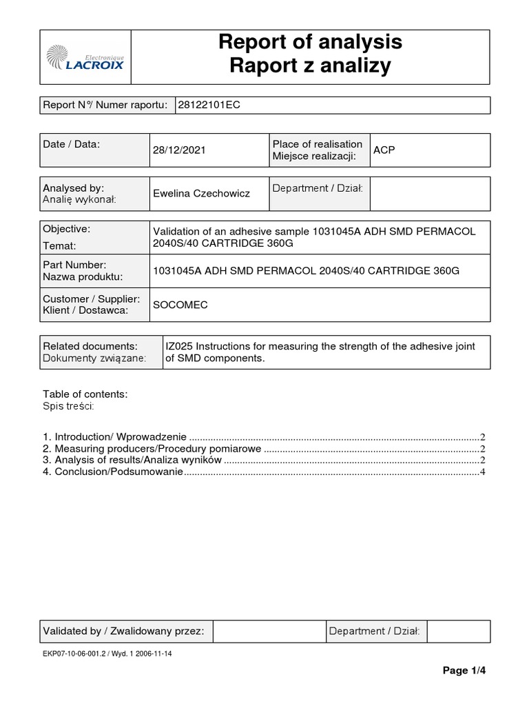 Walidacja próbki kleju_ENG | PDF | Materials | Electronics