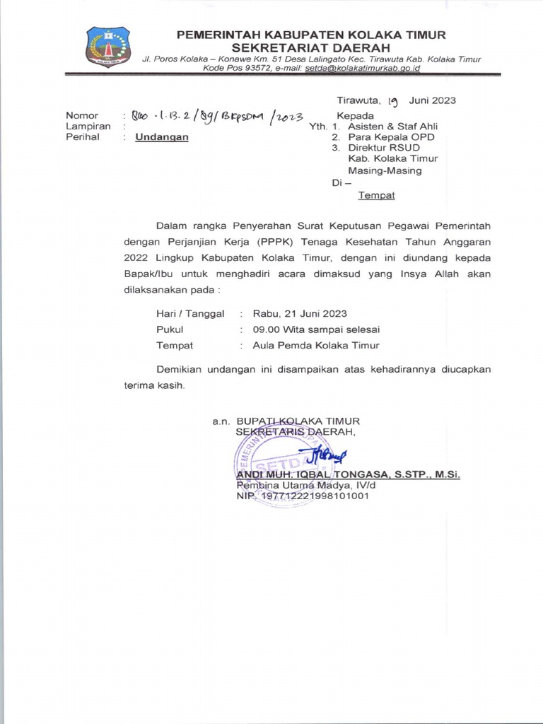 Undangan Penyerahan SK Nakes 2022 | PDF