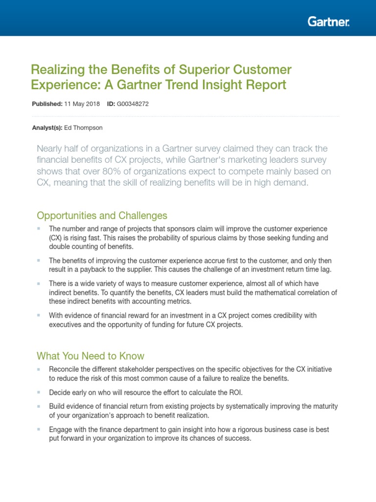 CX Realizing The Benefits of Superior Customer Experience A Gartner ...