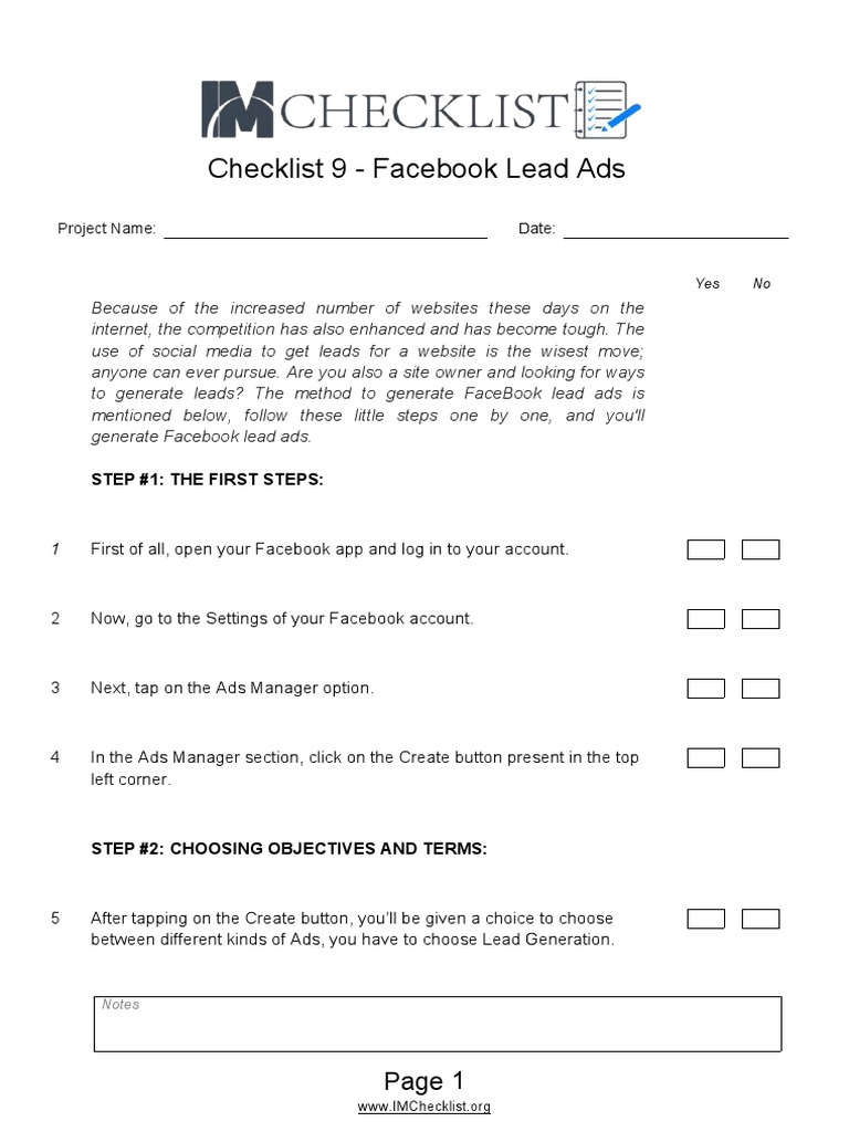 Checklist 9 Facebook Lead Ads | PDF | Facebook | Multimedia