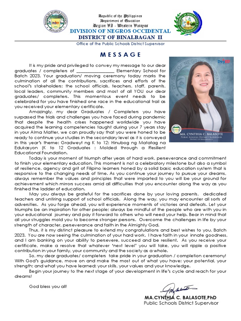 2023-Graduation-Message_PSDS-MA.CYNTHIA-C.-BALASOTE | PDF