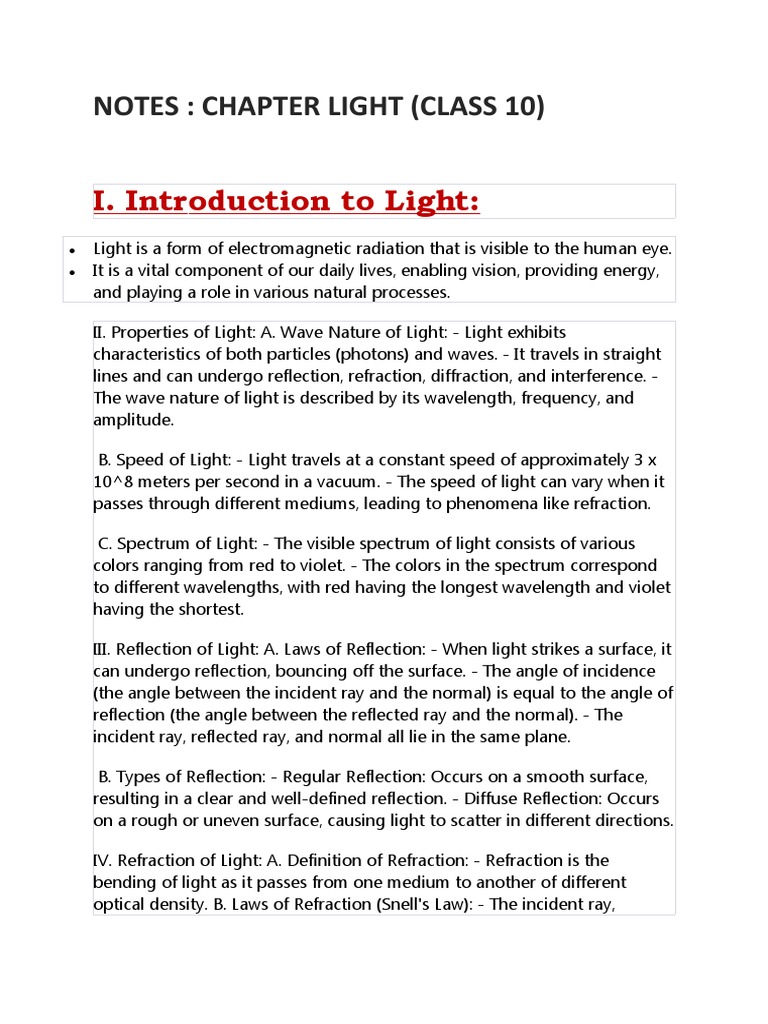 Notes Light | PDF | Light | Optics