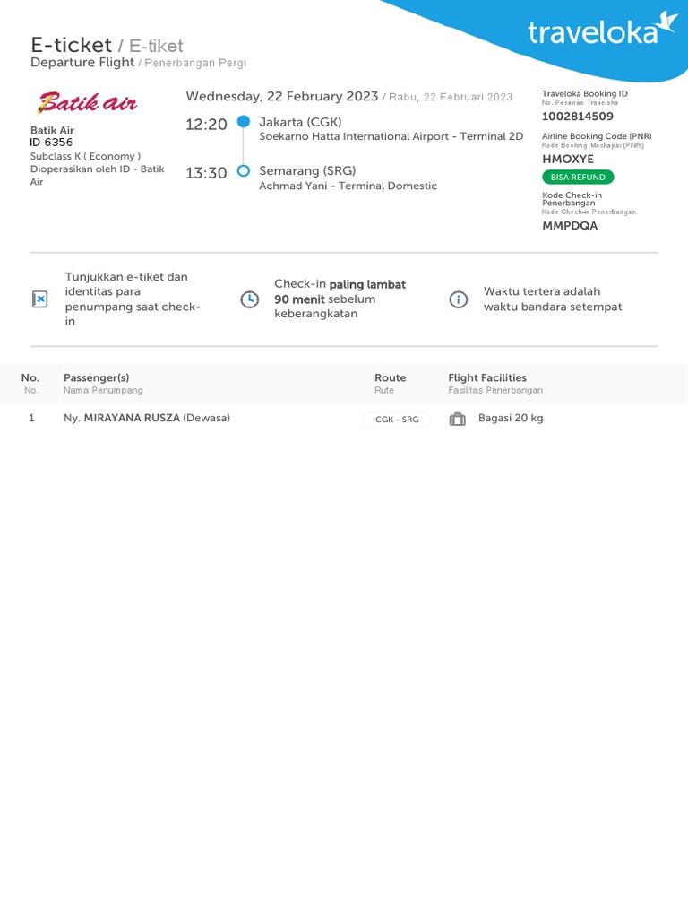 Mirayana Rusza-Cgk-Mmpdqa-Srg-Flight - Originating | PDF