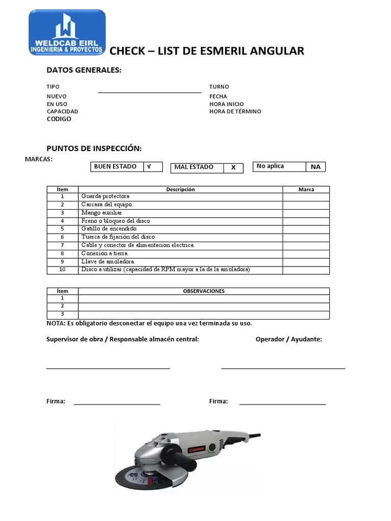 Check List Esmeril Angular | PDF