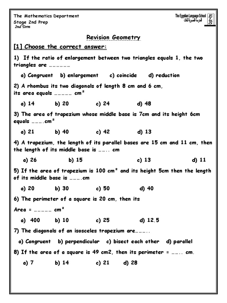 Revision Geometry 2nd Term | PDF