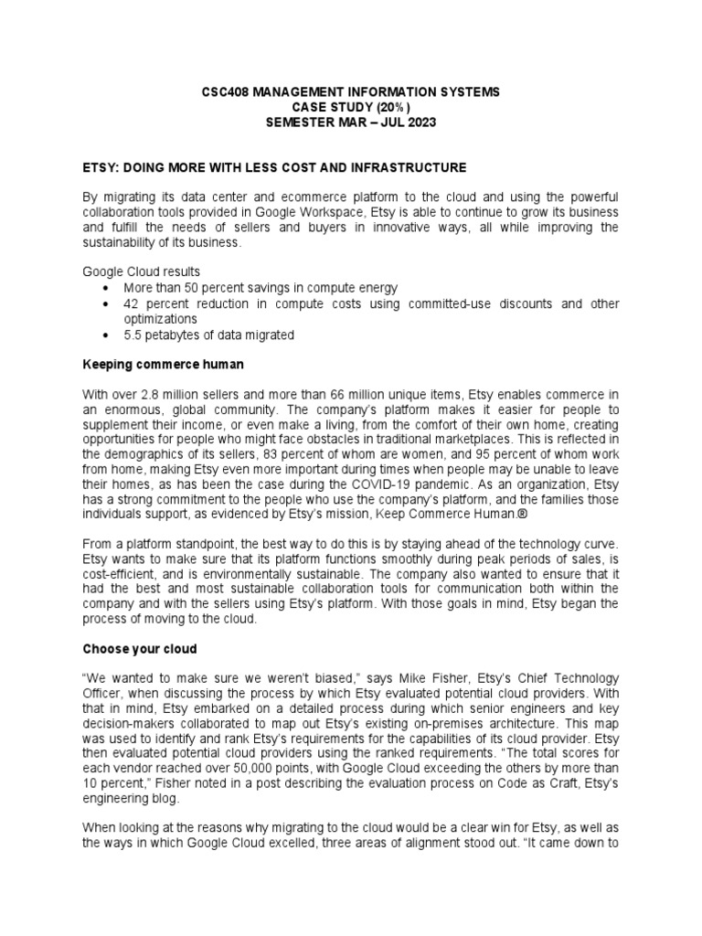 CSC408 Case Study - Mar23 - With Rubric | PDF | Cloud Computing | Etsy