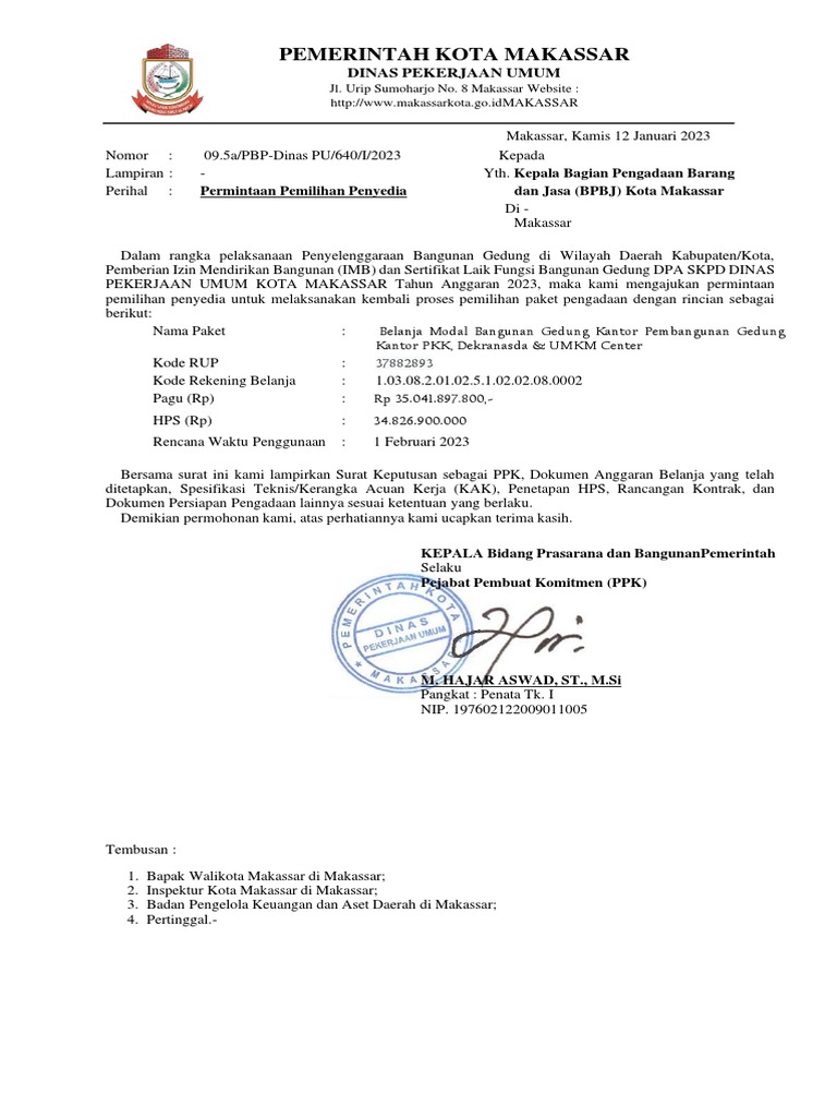 SURAT PERMINTAAN PEMILIHAN PENYEDIA PKK Terbaru | PDF SURAT PERMINTAAN PEMILIHAN PENYEDIA PKK Terbaru | PDF