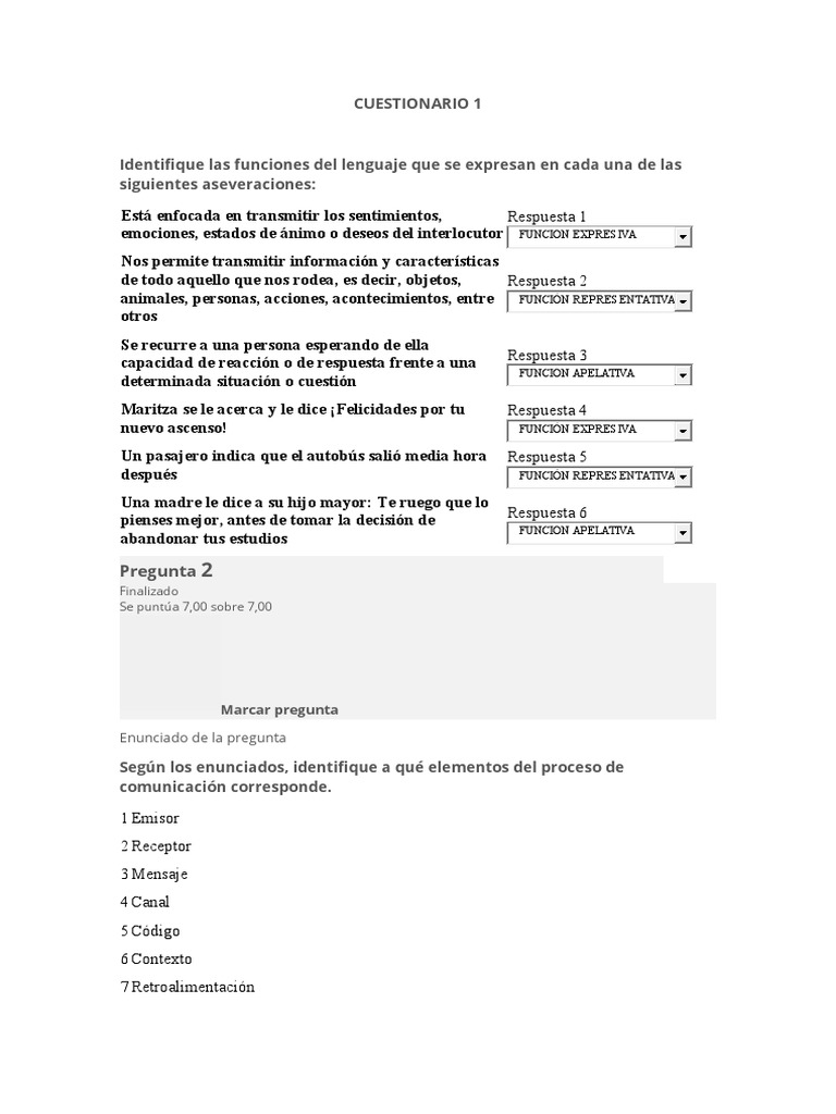 Cuestionario 1 | PDF | Comunicación | Comprensión lectora