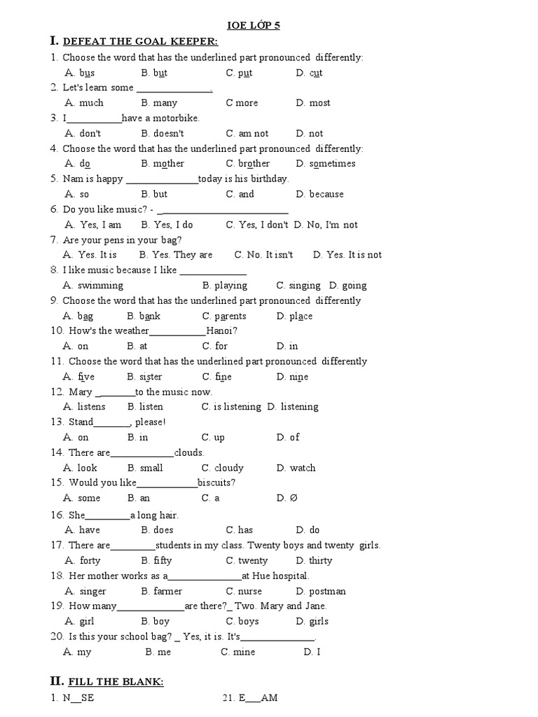 English Practice for Grade 5 Students | PDF
