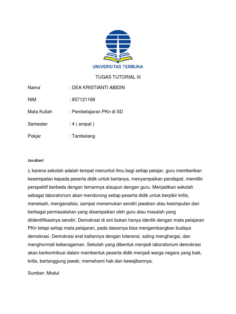 TUGAS TUTORIAL III PKN | PDF