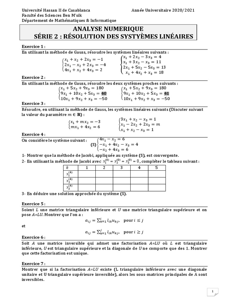 Résolution de systèmes linéaires par Gauss | PDF | Matrice ...