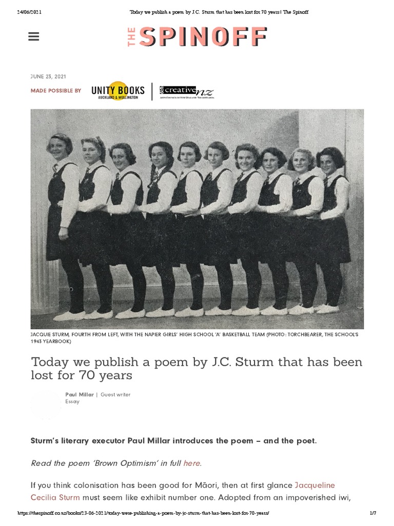 Millar, Spinoff, Today We Publish A Poem by J.C. Sturm That Has Been Lost For 70 Years - The ...