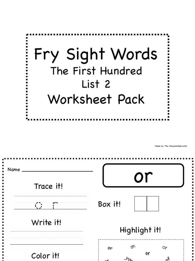Fry Sight Words List 2 Worksheets | PDF | Art