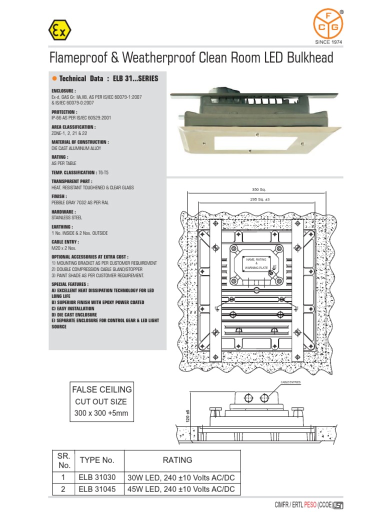 Flameproof LED Bulkhead Specs | PDF | Technology & Engineering