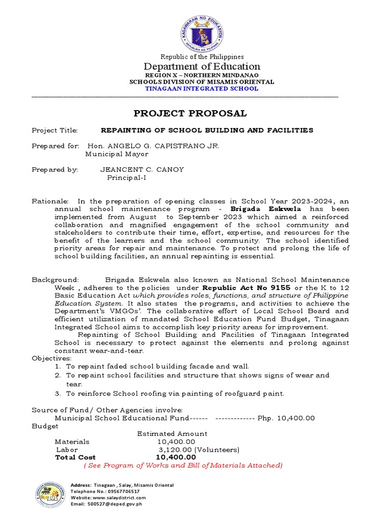 Project Proposal - Bunal ES - Brigada Eskwela Project | PDF